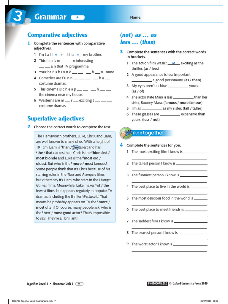 Together 2 Worksheets Unit3 | PDF | Adjective