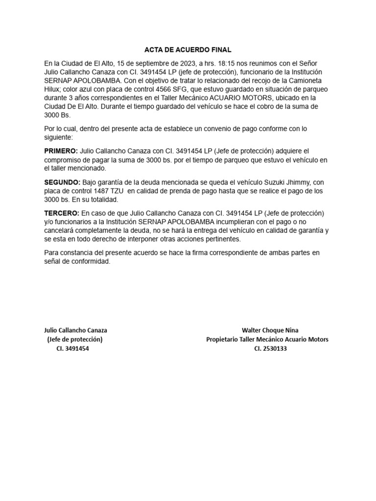 Acta de Acuerdo Final (1) | PDF