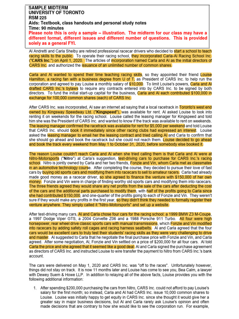 RSM225 Sample Midterm Fall 2021 | PDF