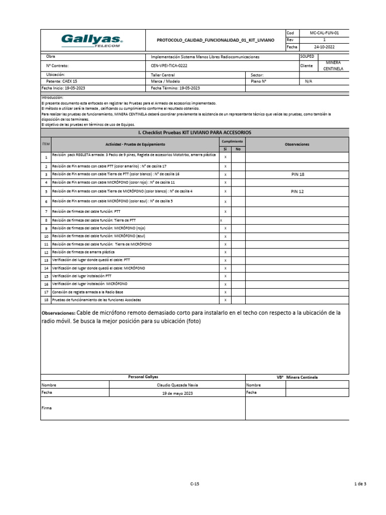 C-15protocolo de Pruebas Caex | PDF