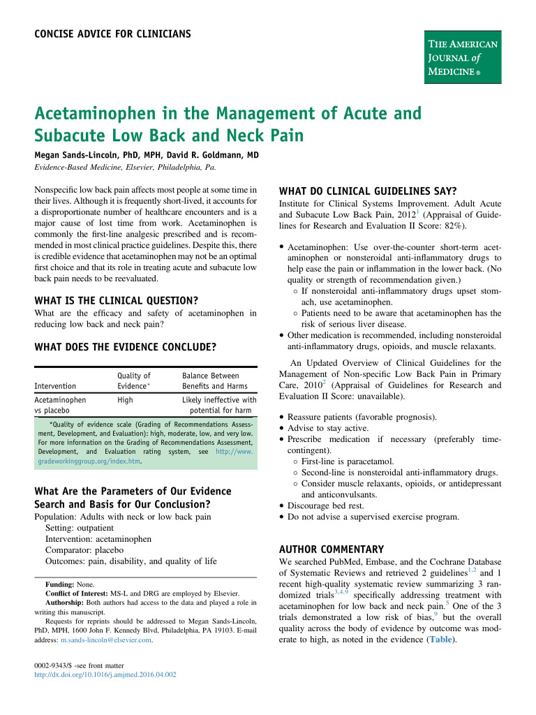 Acetaminophen in The Management of Acute and Subac | PDF