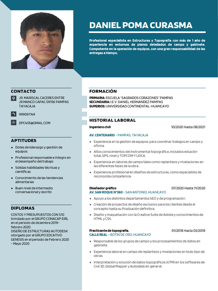 Daniel Poma Curasma Cv | PDF | Topografía