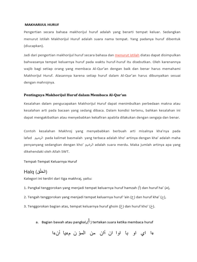 Pentingnya Makhorijul Huruf Al-Qur'an | PDF
