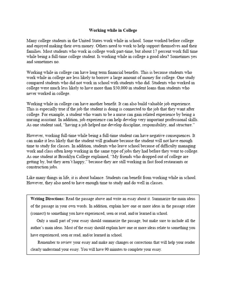 CLIP Essay Practice #1 - College and Work Prompt and Reading ...