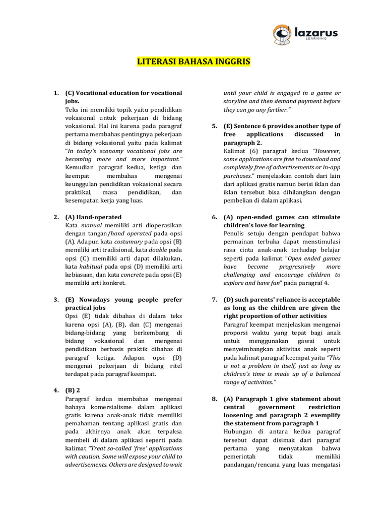 Pembahasan - Literasi Bahasa Inggris 001 | PDF | Pengelolaan Keuangan & Uang