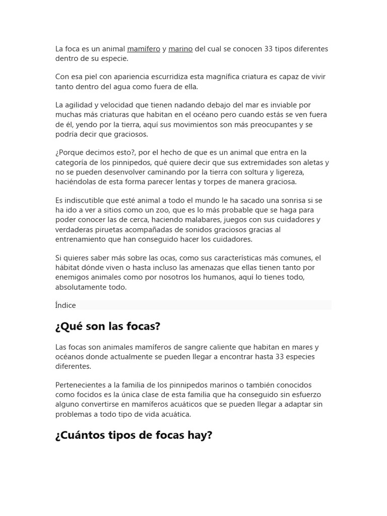 Focas y Sus Tipos | PDF | Pinnípedo | Mamíferos
