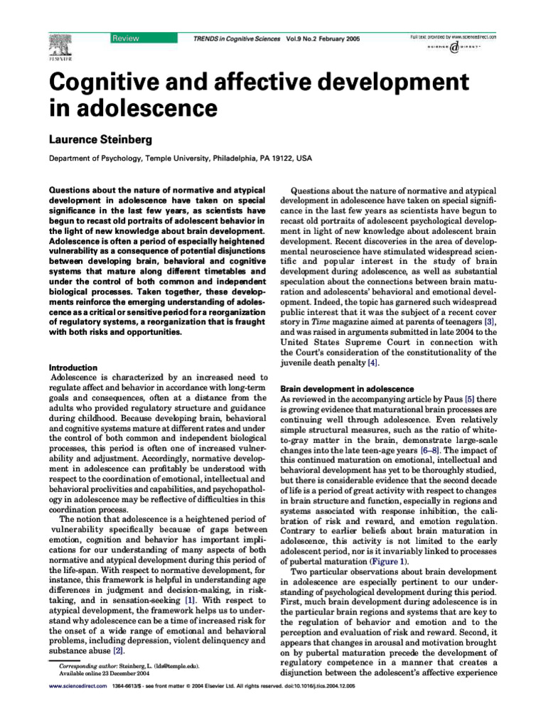 Cognitive and Affective Development in Adolescence | PDF