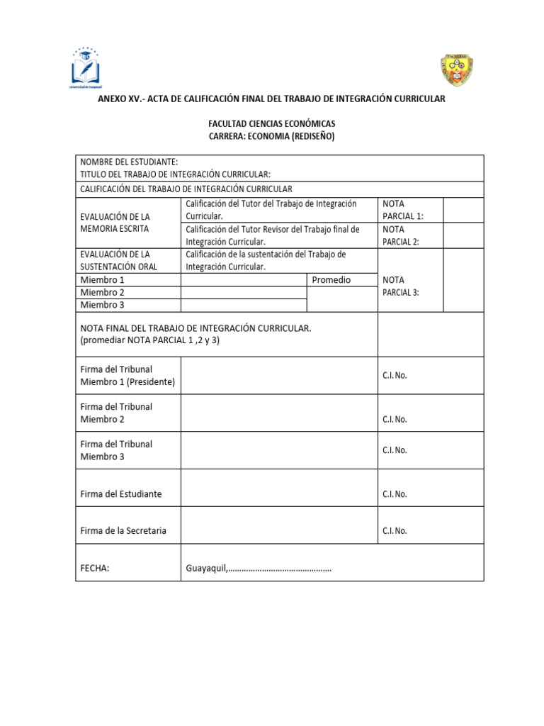 ANEXO 15.- ACTA DE CALIFICACIÓN FINAL DE INTEGRACIÓN CURRICULAR | PDF