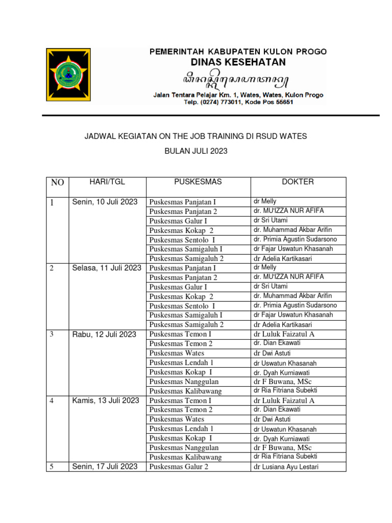 Jadwal Poli RSUD Wates Juli 2023 | PDF | Kesehatan Holistik