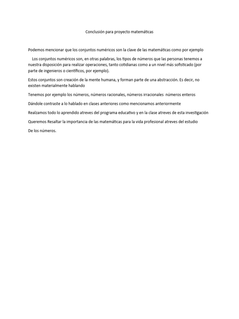 Conclusión para Proyecto Matemáticas | PDF