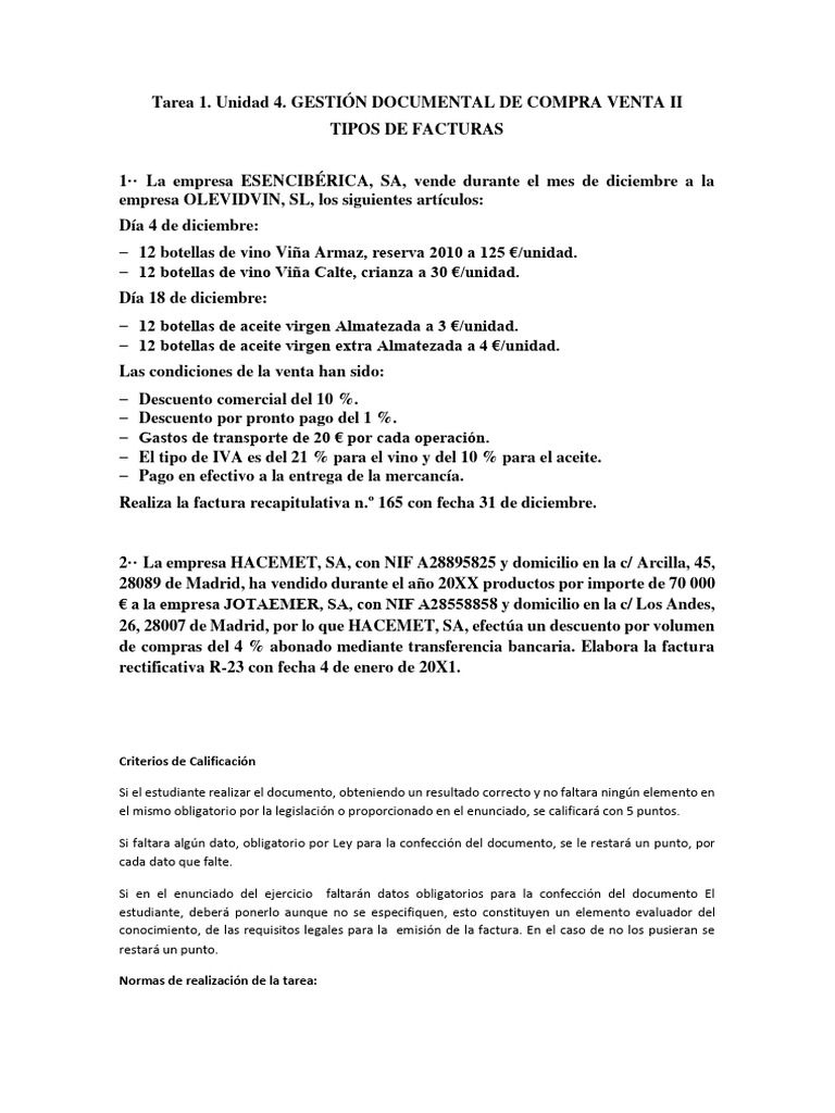 Tarea 1. Unidad 4. Gestión Documental Compra Venta II | PDF
