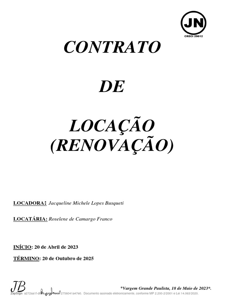 Renovação de contrato de Locação Roselene 02 | PDF