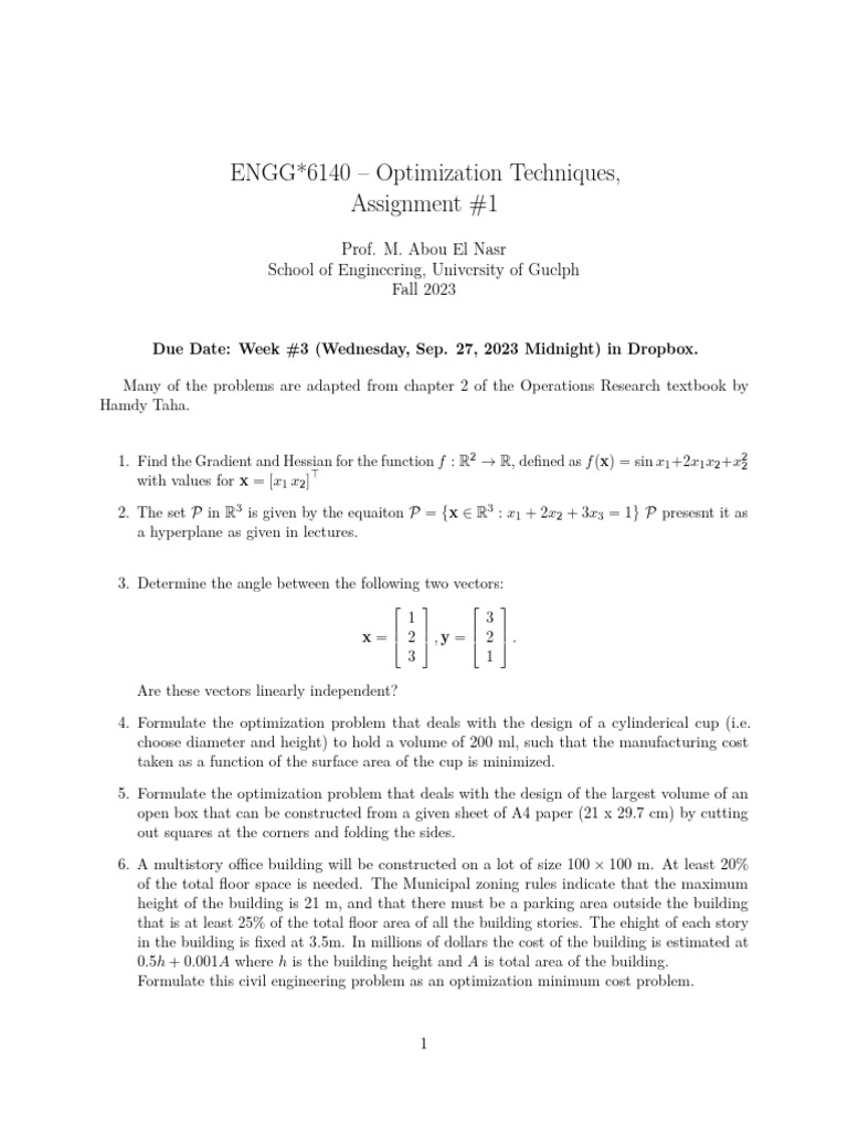 Ass1 F23 | PDF | Mathematical Optimization | Applied Mathematics