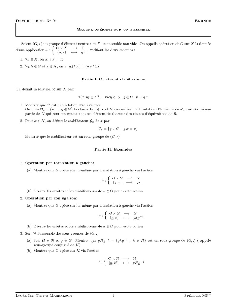 Exercice corrigé sur les groupes opérants | PDF | Groupe (Mathématiques ...