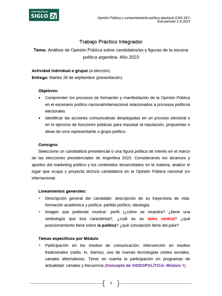 Trabajo Práctico Integrador-1 | PDF | Opinión pública