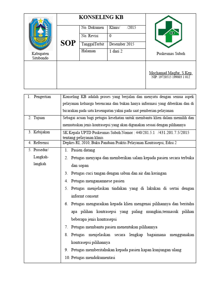 Sop Konseling KB | PDF