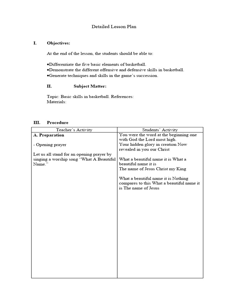 Detailed Lesson Plan For Demo Basic Skills in Basketball | PDF