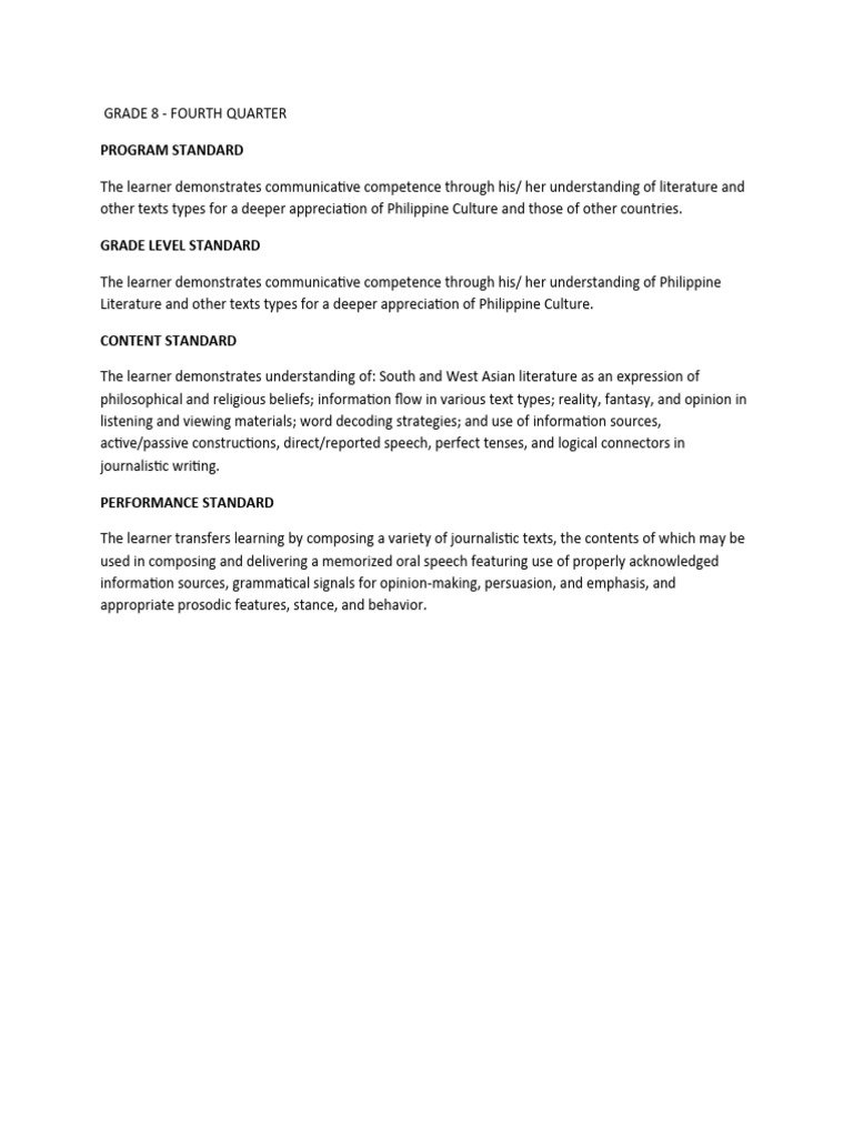 GRADE 8 - 4th Quarter | PDF | Learning | News
