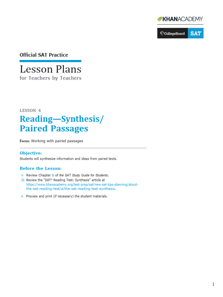 Official Sat Practice Lesson Plan Reading Synthesis | PDF | Extinction ...
