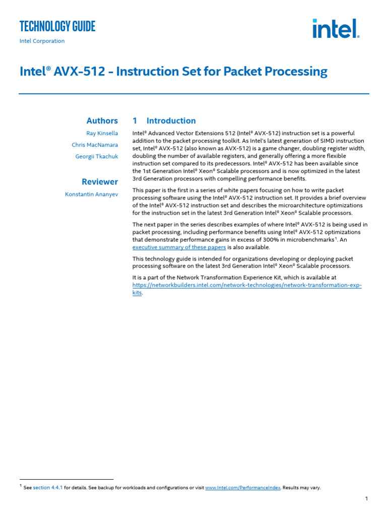 IntelAVX-512 InstructionSetForPacketProcessing TechGuide 633930v2 | PDF | Central Processing ...