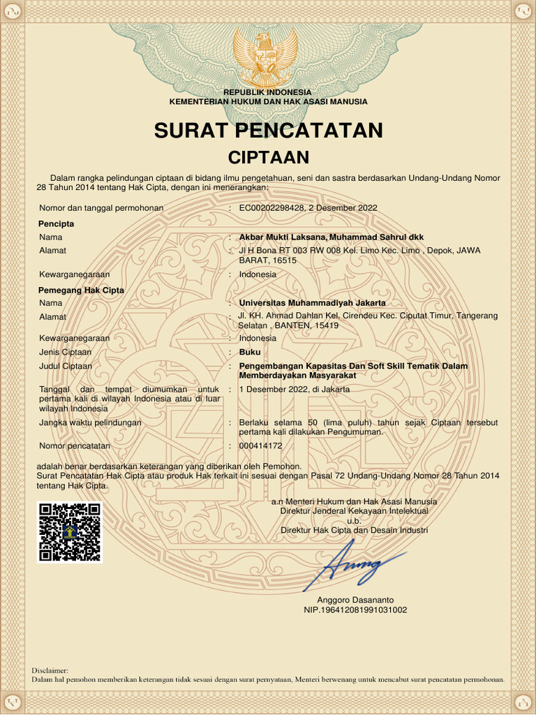 Sertifikat HKI Buku | PDF