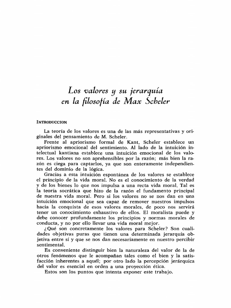 Los Valores y Su Jerarquía en La Filosofía de Max Scheler: Introduccion ...