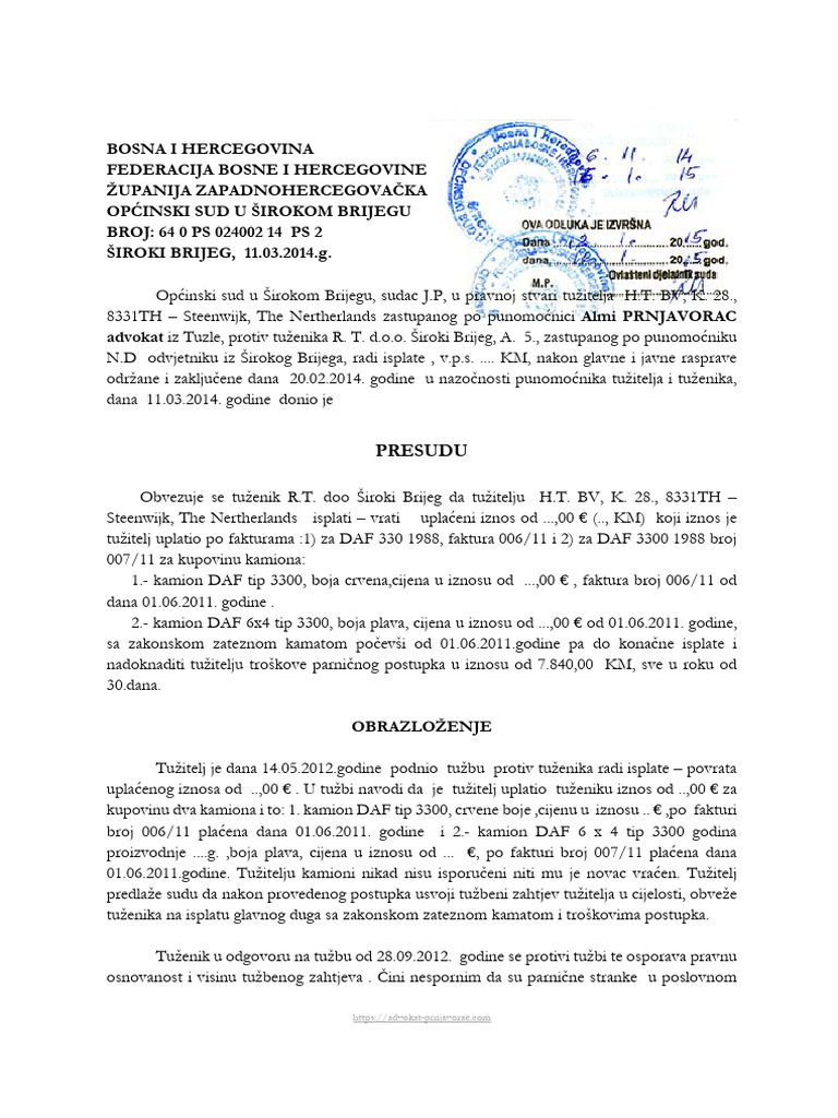 Tuzba Za Isplatu Duga Privredni Spor | PDF