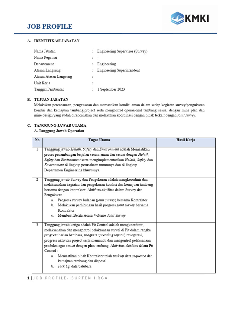 Engineering Supervisor (Format Contoh) | PDF