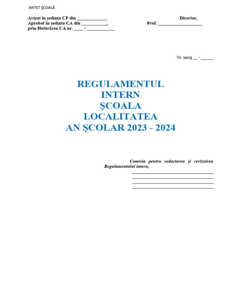 Regulament Intern - An Școlar 2023-2024 | PDF