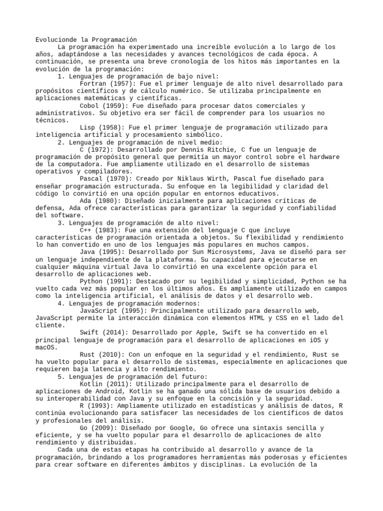 Evolucion de la Programación | PDF | Programación de computadoras ...