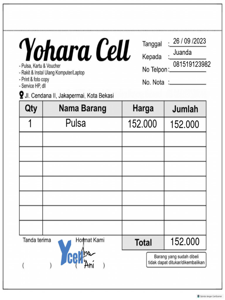 Kuitansi Pulsa - Juanda | PDF