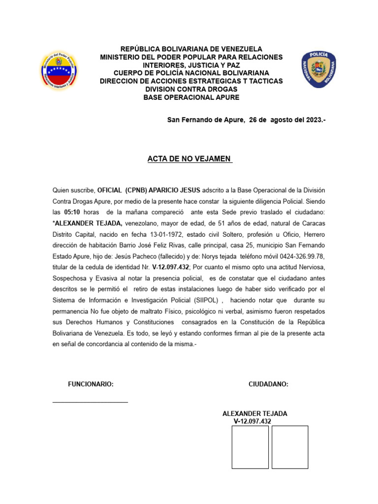 Acta de No Vejamen 23 | PDF