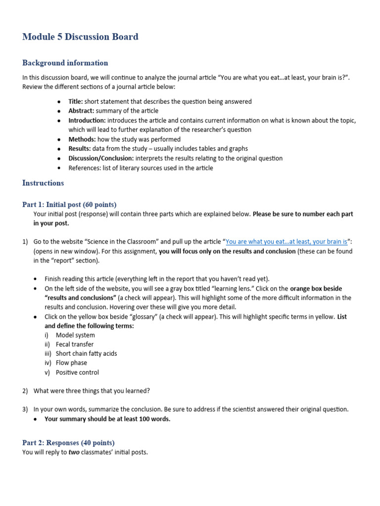 Module 5 Discussion Board - Guidelines (Word, Opens in New Window) | PDF | Grammar | Learning