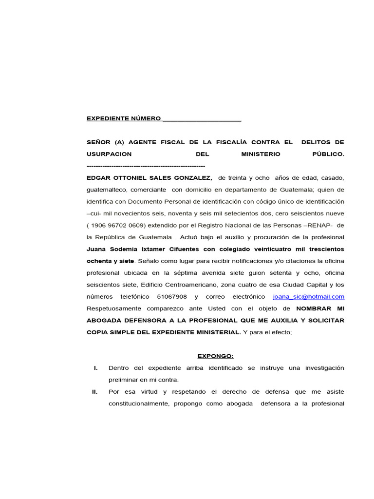 Nombramiento Abogado Defensor Pdf