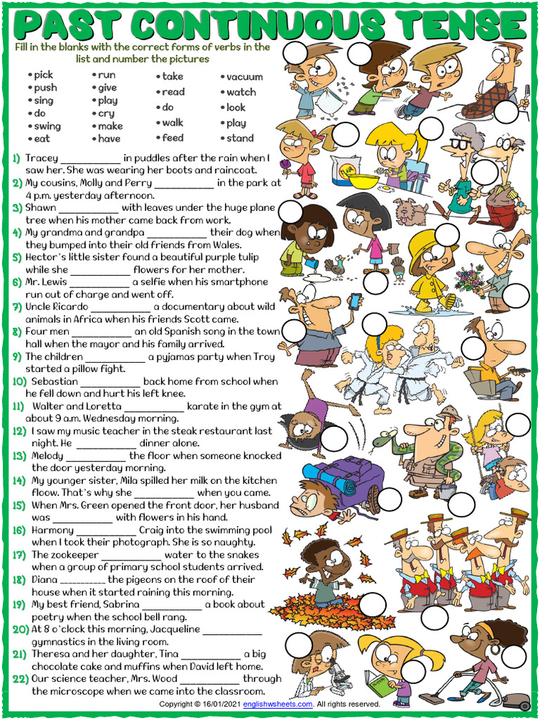 Past Continuous Tense Esl Printable Grammar Exercises Worksheet | PDF