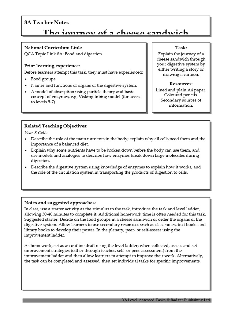 8A-1 Teacher Notes - Food | PDF