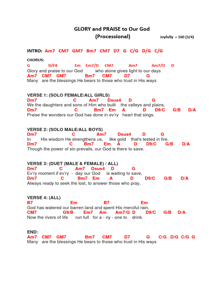 GLORY and PRAISE To Our God WITH CHORDS | PDF