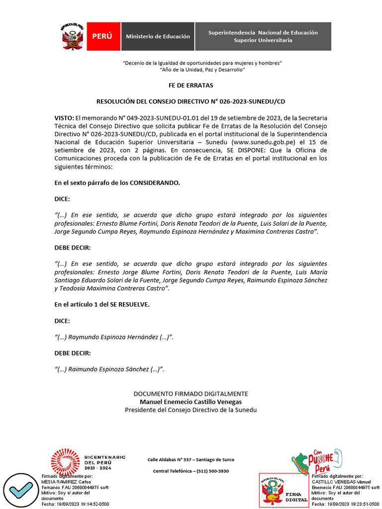 Res 026 2023 Sunedu CD - Fe de Erratas 281 29 5Br 5D 281 29 5Br 5D | PDF