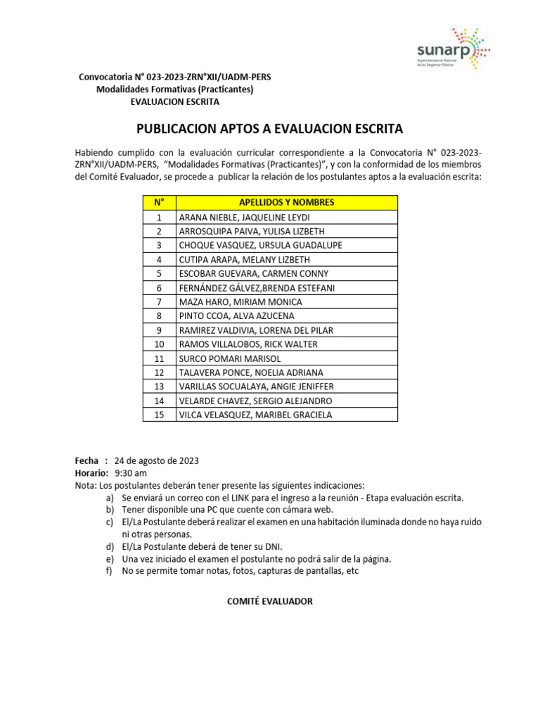 Aptos A Evaluación Escrita | PDF
