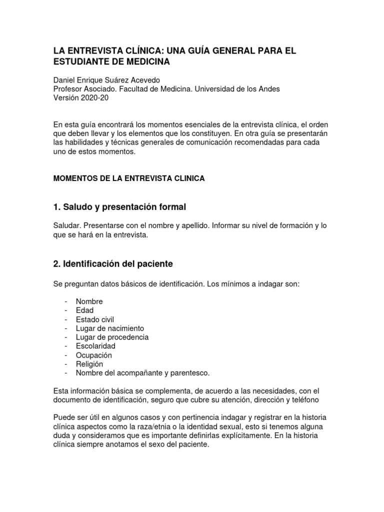 Guía de Entrevista Clínica para Médicos | PDF | Dolor | Paciente