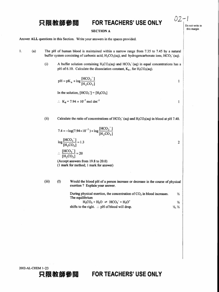 2002 AL Chemistry Paper 1+2 Marking Scheme