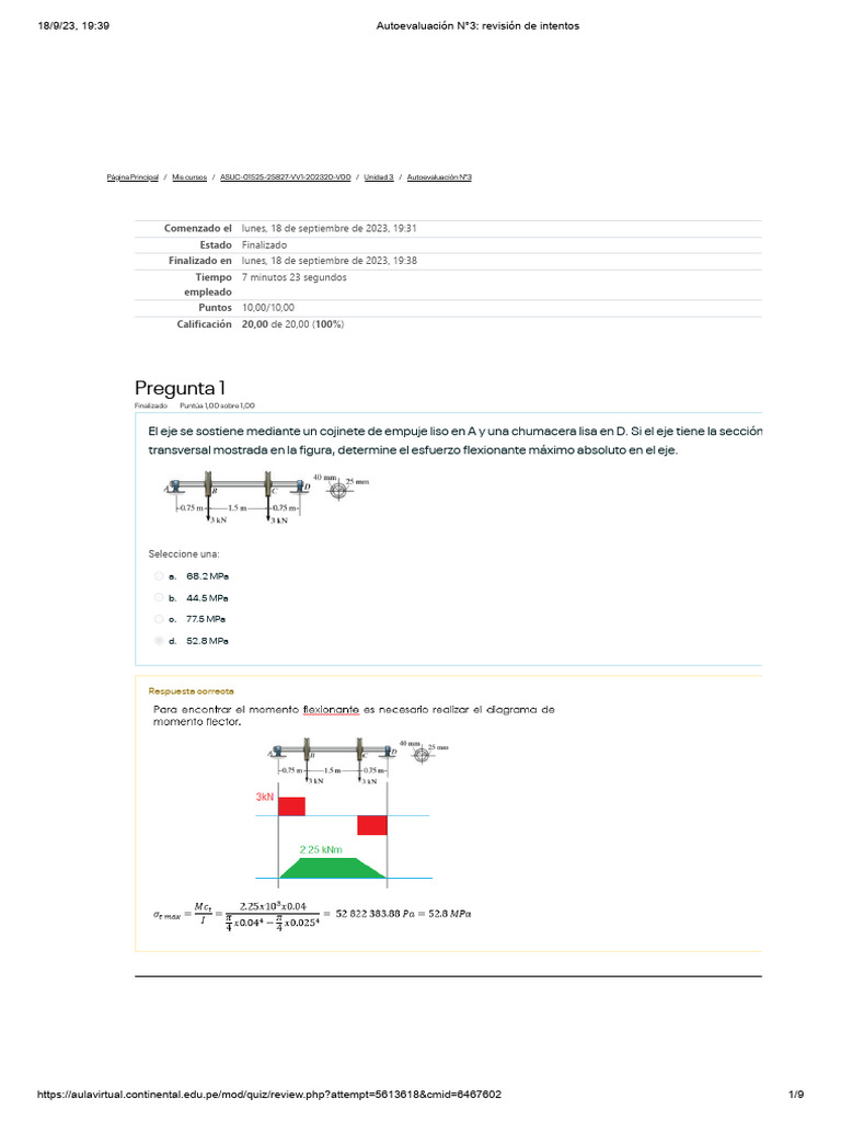 Autoevaluación N°3 RESISTENCIA DE MATERIALES | PDF | Viga (Estructura) | Doblar