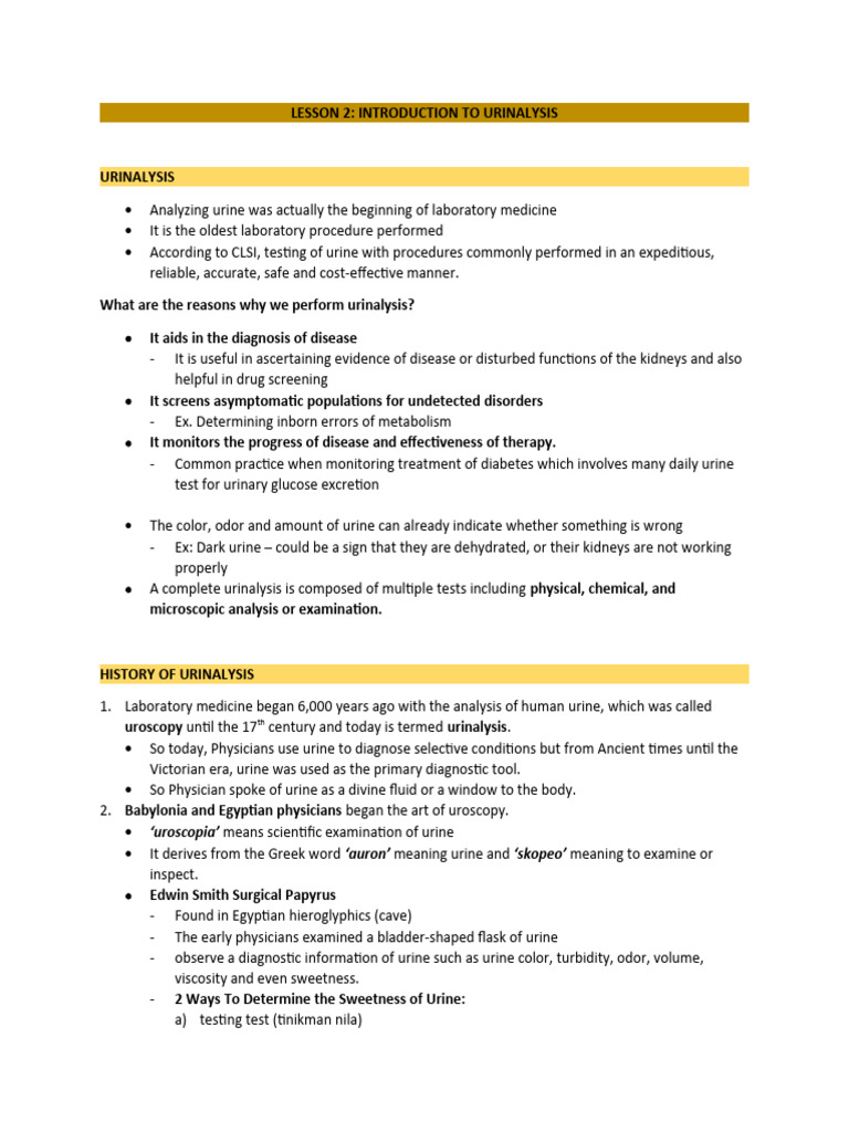 Aubf-Lesson-2 Introduction To Urinalysis | PDF | Wellness