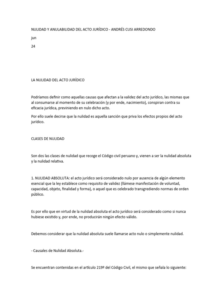 Nulidad y Anulabilidad Del Acto Jurídico | PDF