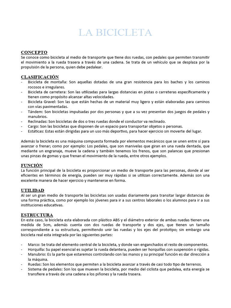 Tipos y Funciones de Bicicletas | PDF | Vehículos de ruedas | Vehículos