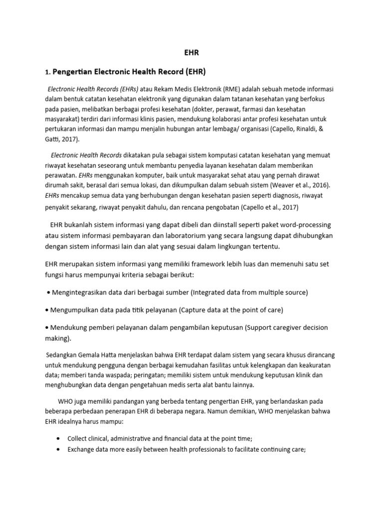 EHR Pengertian Electronic Health Record (EHR) | PDF | Sains & Matematika