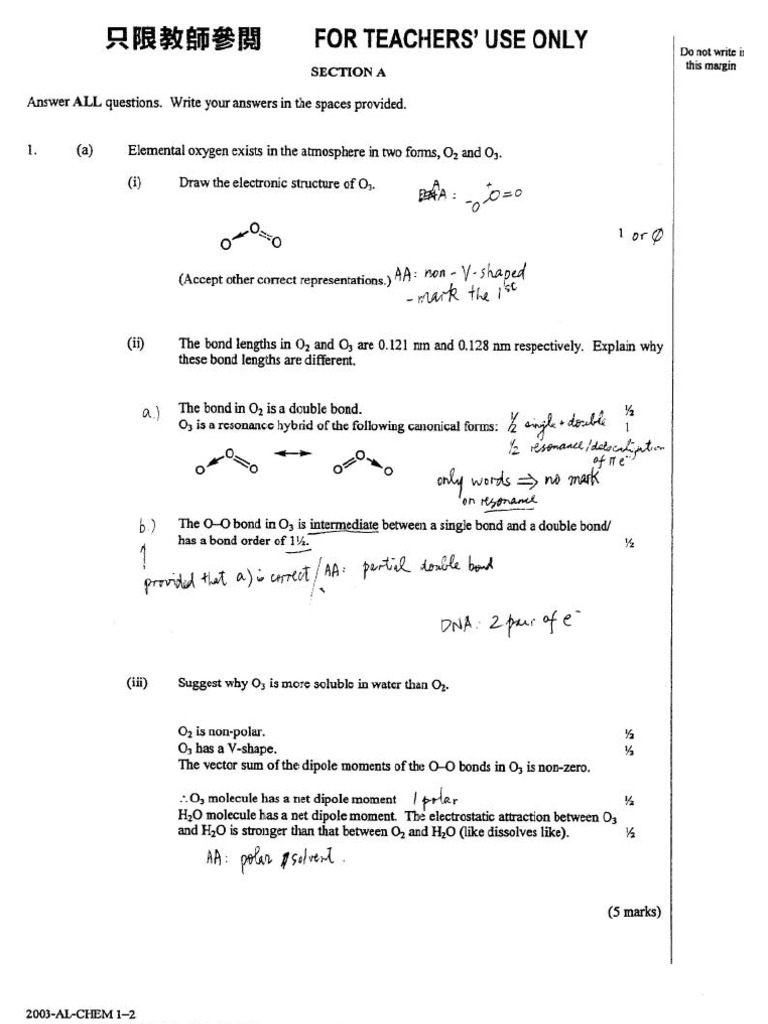 2003 AL Chemistry Paper 1 Marking Scheme | PDF