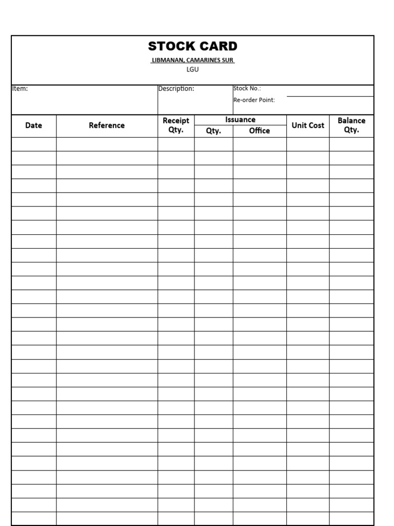 Stock and Property Card Template | PDF