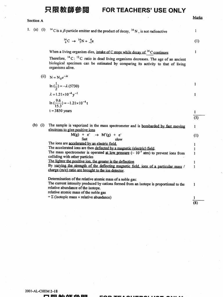 2001 AL Chemistry Paper II Marking Scheme