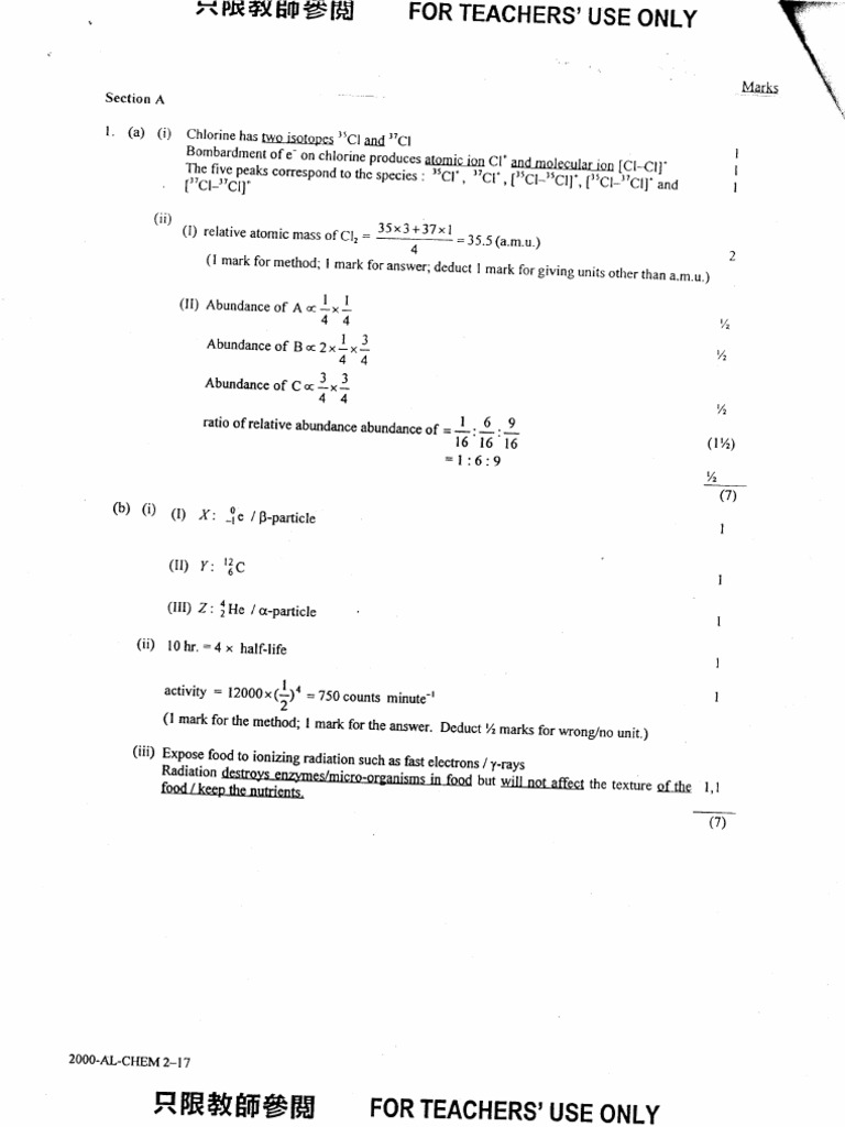 2000 AL Chemistry Paper II Marking Scheme